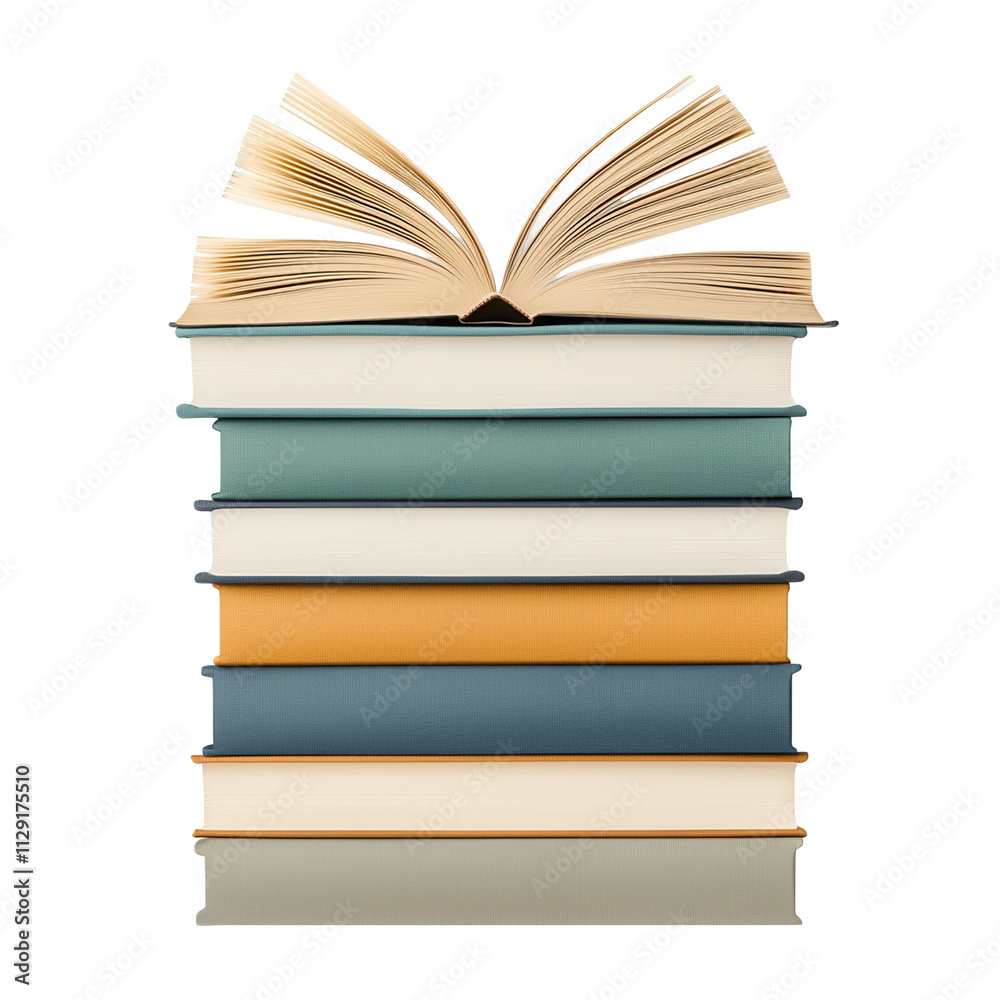Open book stack of colorful books with transparent background knowledge ...