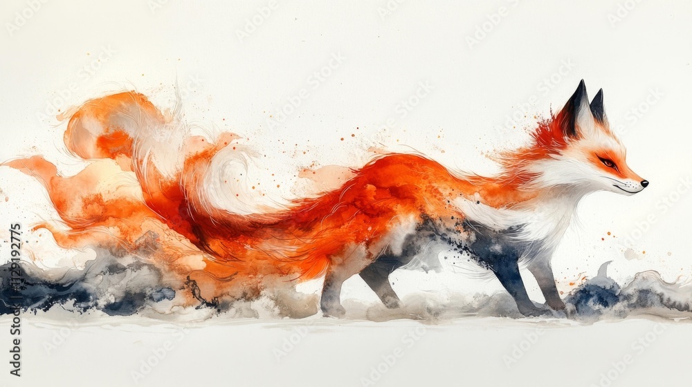 Mystical Fox in Motion Kumiho Art. Generative AI Stock Illustration ...