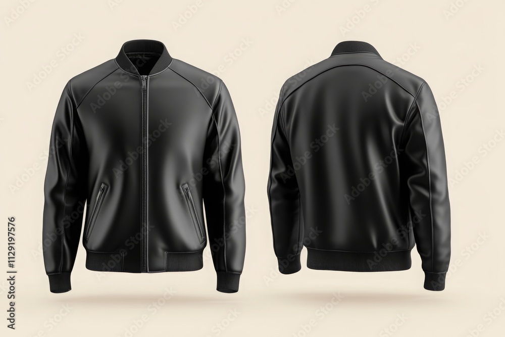 Foto de Stock black Biker Jacket mockup with front and back view. man ...