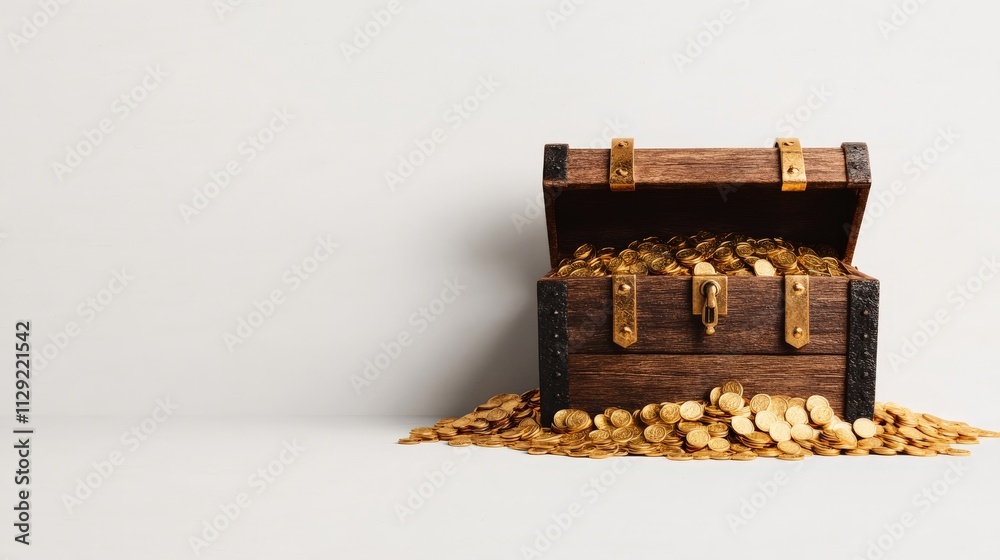 Treasure Chest Overflowing with Gold Coins: A weathered wooden chest ...