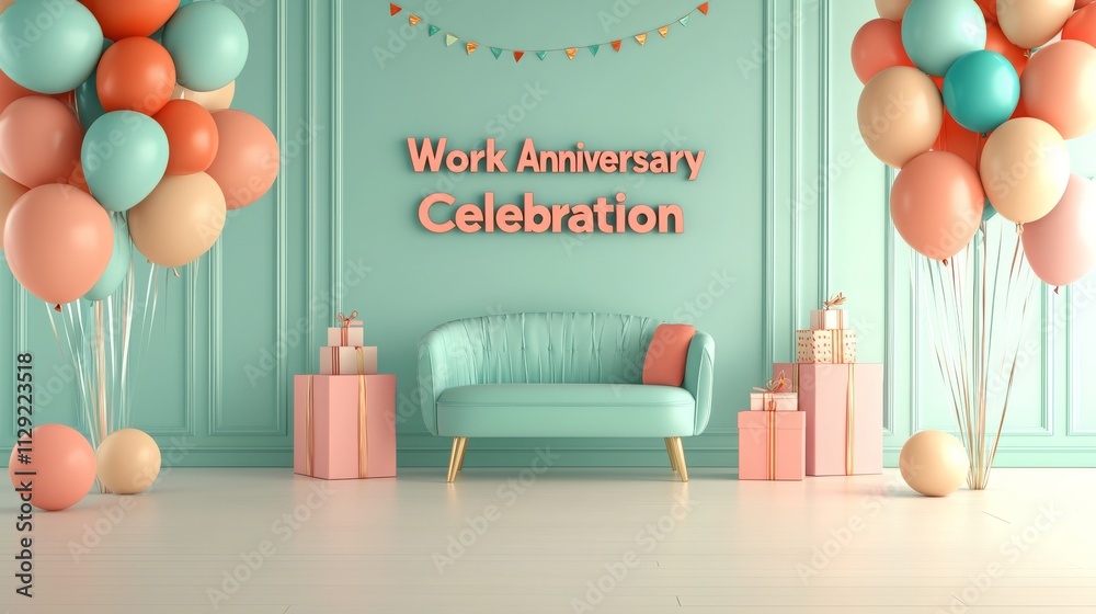Happy work anniversary in the office. A vibrant, festive setup ...