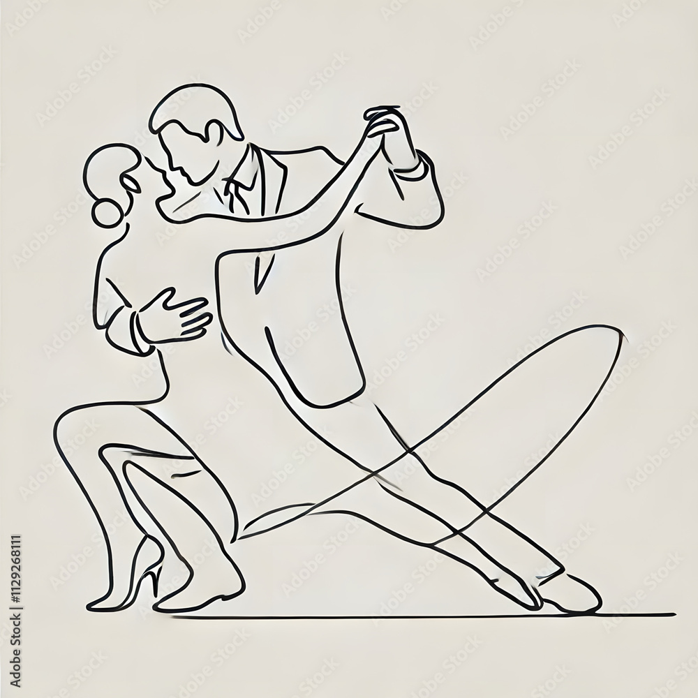 Continuous line drawing of couple in a passionate tango in a minimalist ...