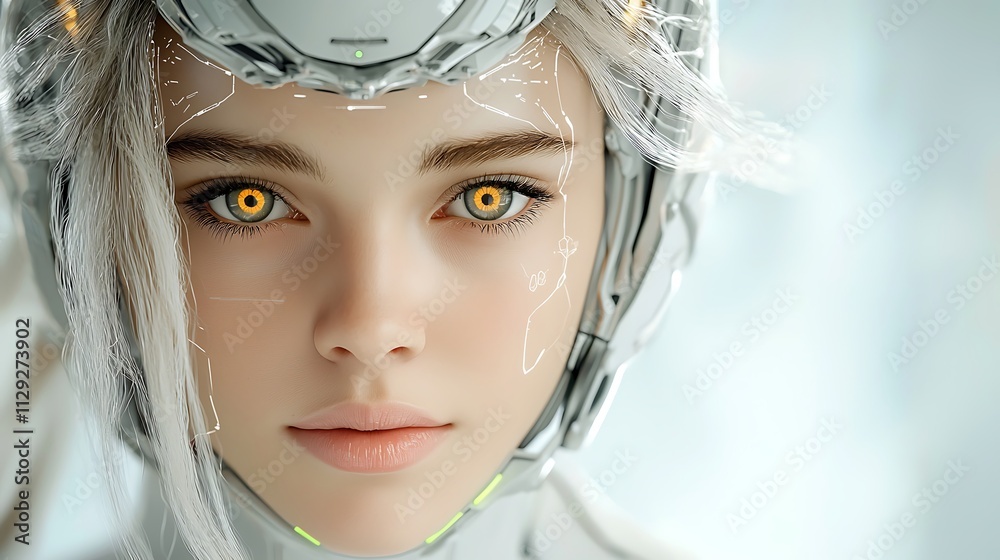 Robotics engineer programming advanced artificial intelligence system, clean laboratory ...