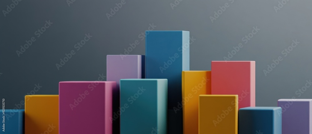 Bright color blocks, symbolizing progress, 3D rendering of success ...