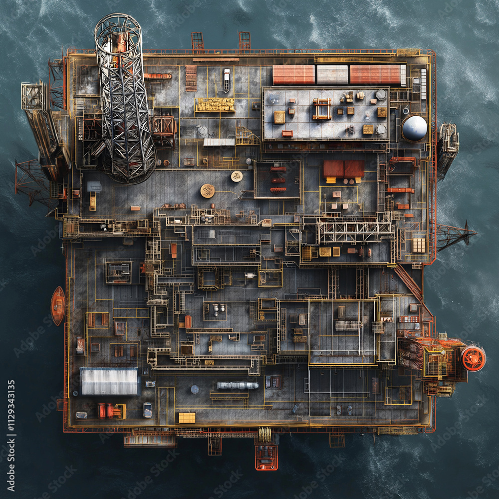 Foto de Stock make a floor plan of an oil rig. make it 2D. make it top ...