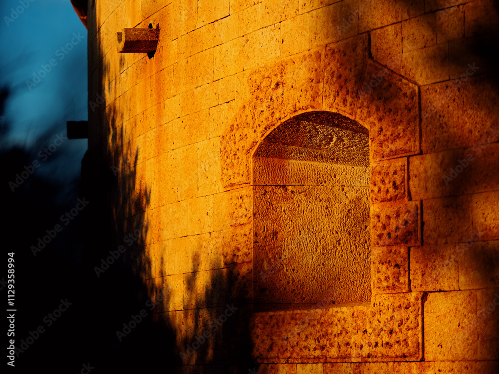 Outer stone wall of fort sunset. Iconic Fort Bourguignon (Fort Monsival ...