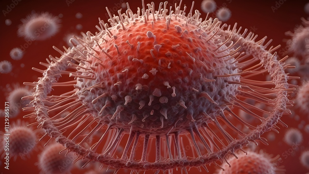 Virology and Microbiology Concept: Corona Virus on a Red Background, 3D ...