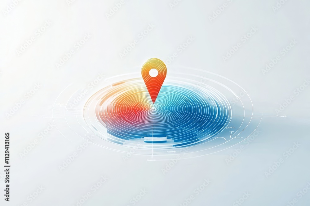 Colorful location marker with concentric circles representing GPS ...