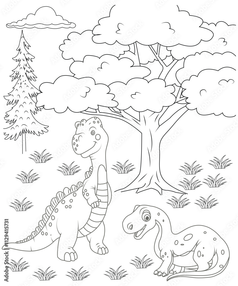 Unique Dinosaur coloring page for kids and adults. Dinosaur coloring ...