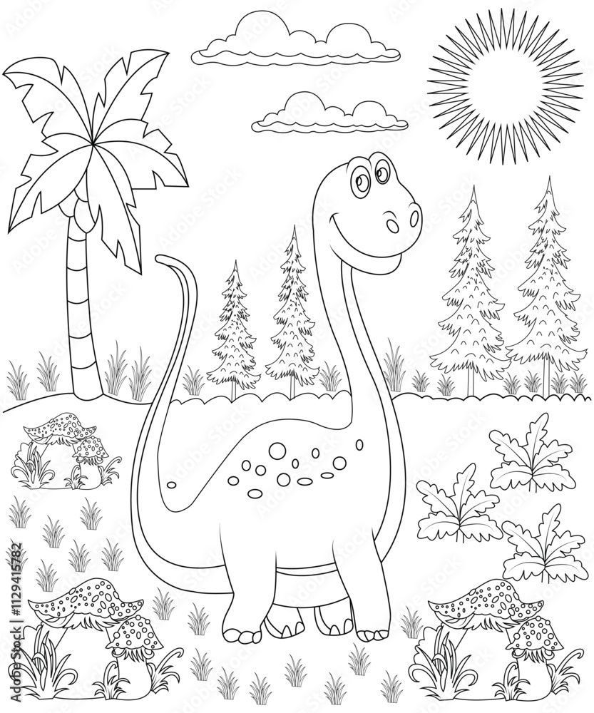 Unique Dinosaur coloring page for kids and adults. Dinosaur coloring ...