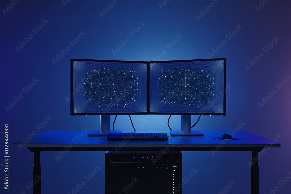 AI workstation, powerful computer setup with a compact server unit and ...