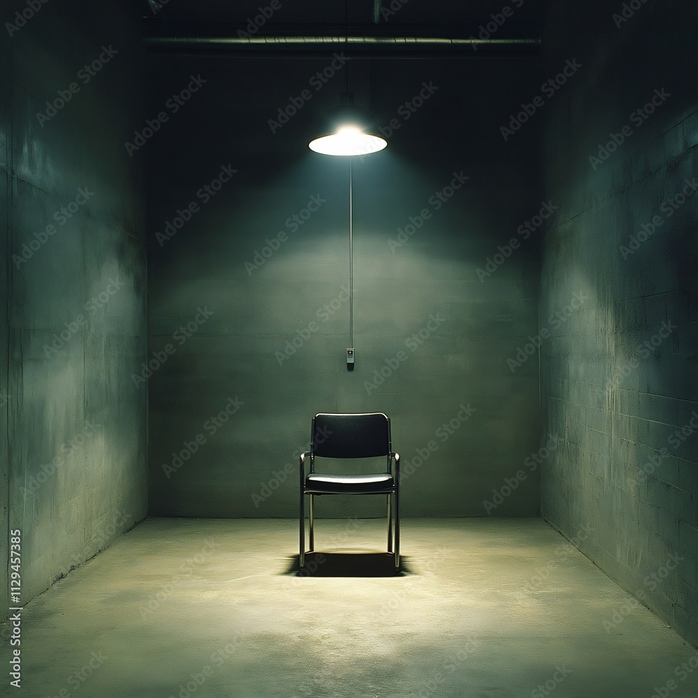 Interrogation Room with Solitary Chair Under Spotlight Criminal ...