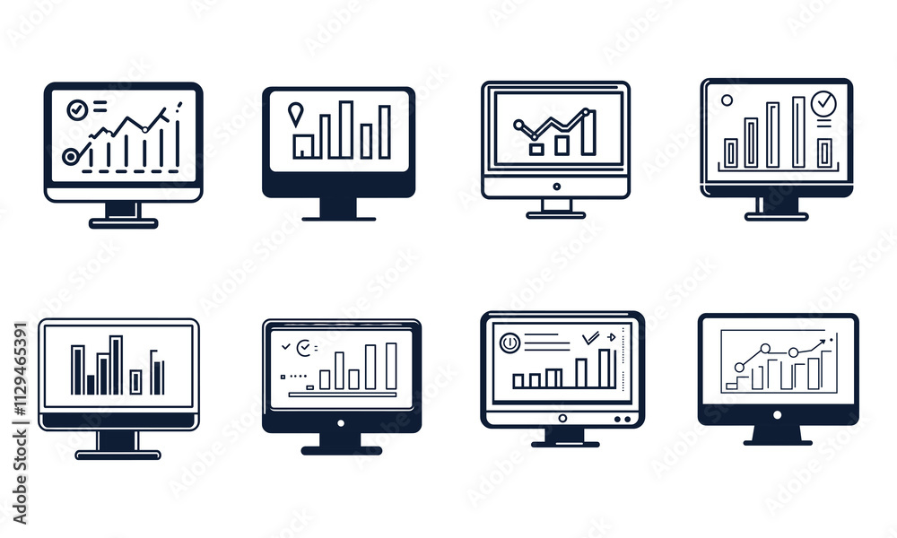Display the graph on the screen and vector illustration of the personal ...