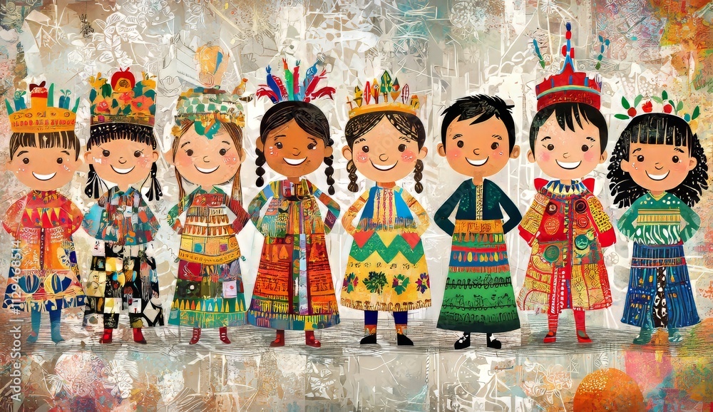 Colorful image of a diverse group of people from different cultures and ...