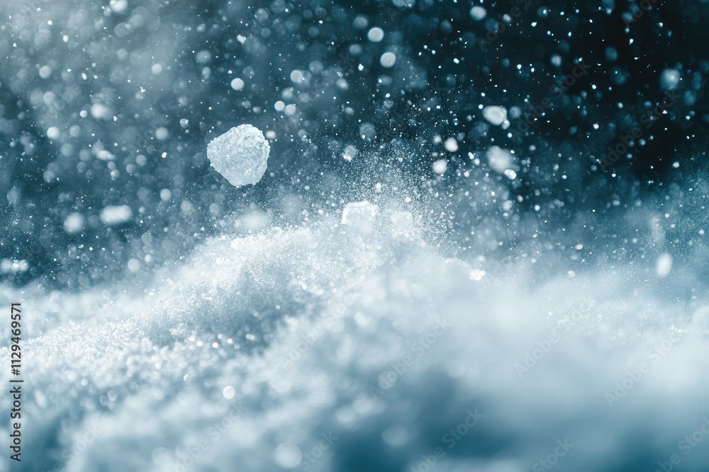 A close-up of fast-moving snow and ice chunks hurtling downhill, with ...