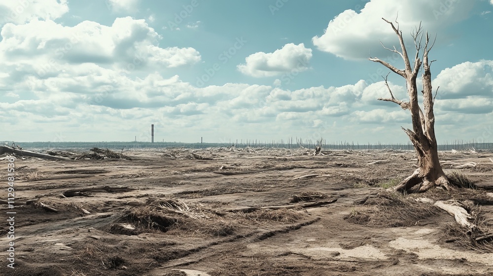 Environmental degradation depicted by stark images of barren landscapes ...