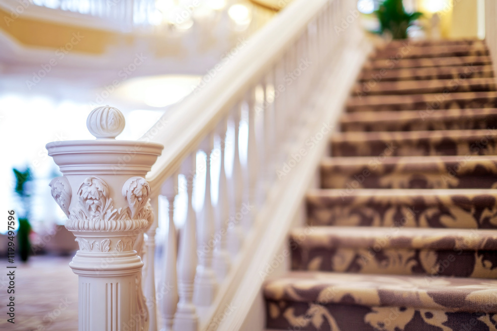 Elegant victorian staircase with intricate carved banister in a ...