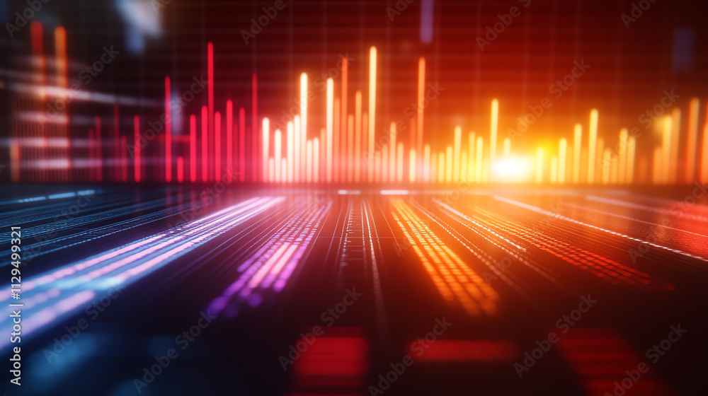 Vibrant audio waveforms representing sound frequencies in dynamic ...