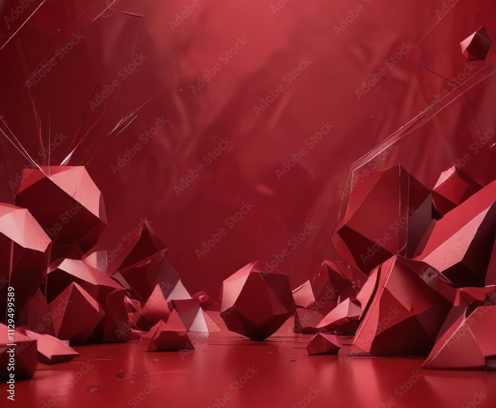 Geometric shapes and abstract lines on a deep red background, color ...