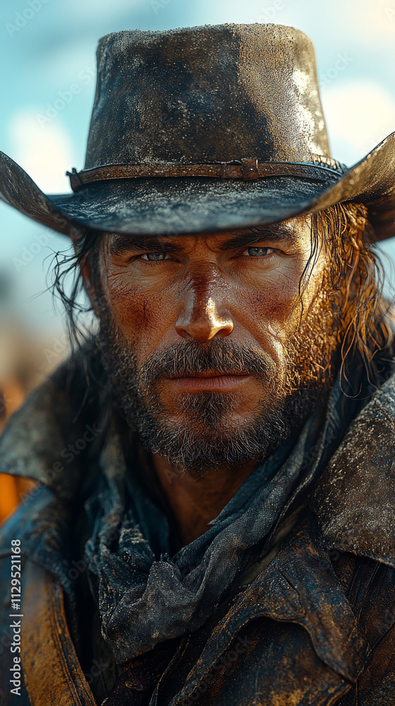 Outlaw Cowboy in Wild West Desert, Gunslinger with Rugged Look, Leather ...