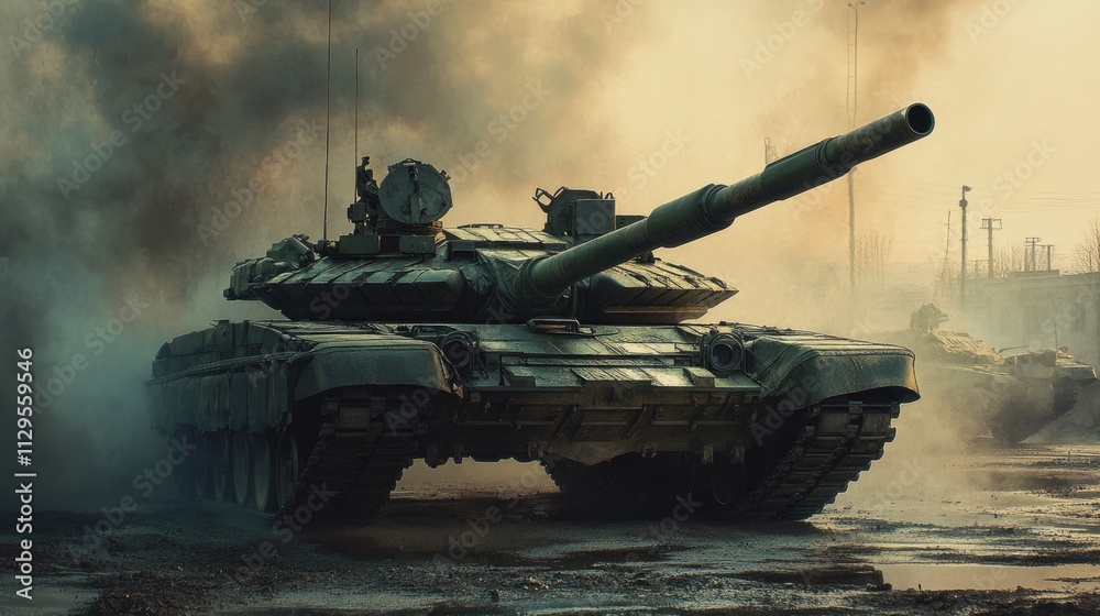 T-90S Main Battle Tank: Armored Military Vehicle in Green, Isolated ...