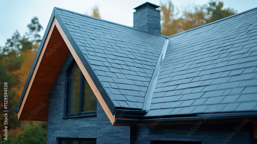 black slate tiles on a roof, showcasing their textured surface and ...