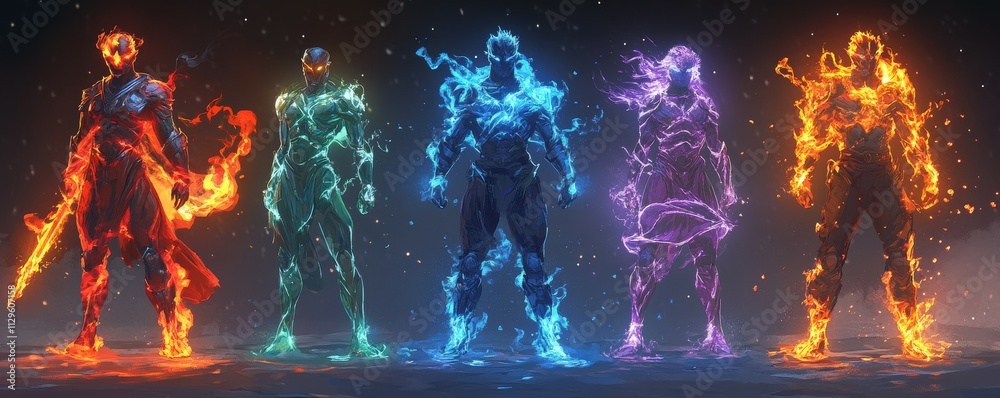 A warrior figure with armor made from Earth, a cloak of wind, a sword ...