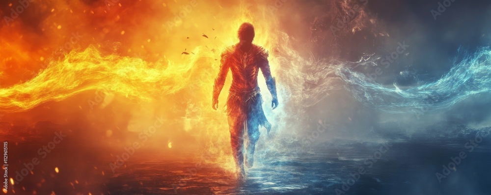 Ilustración de Stock A warrior figure with armor made from Earth, a ...