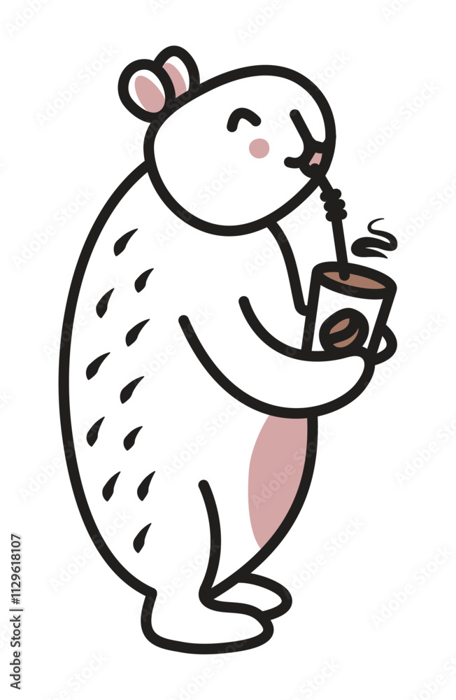 Cute black line capybara vector doodle, trendy kawaii character with a ...