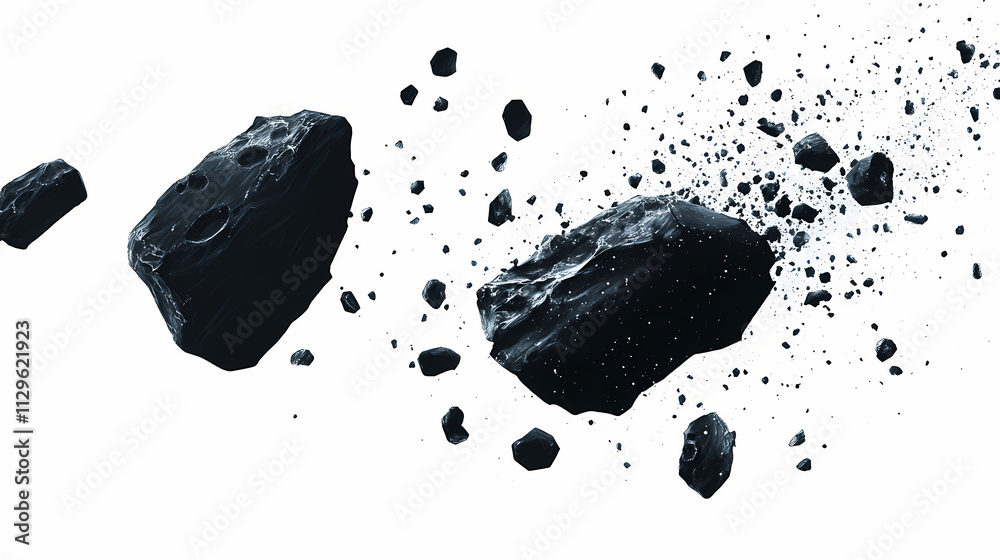 Dark meteor asteroid belt isolated on white and transparent background ...
