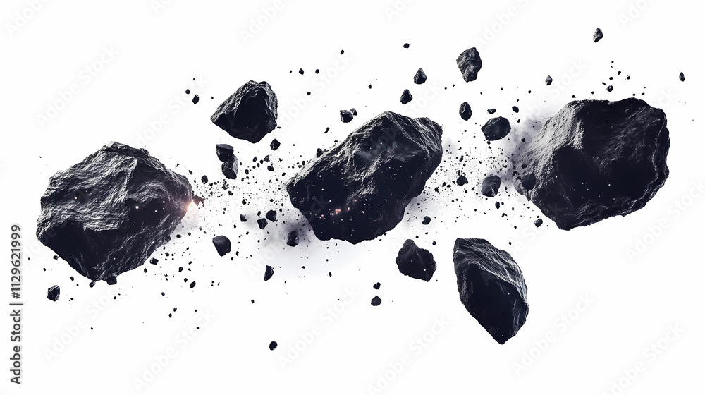 Dark meteor asteroid belt isolated on white or transparent png. Meteor ...