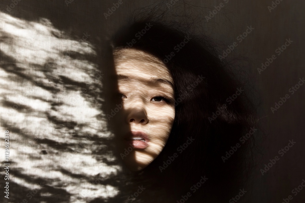 Hidden in Plain Sight: A woman's face is partially obscured by shadows ...