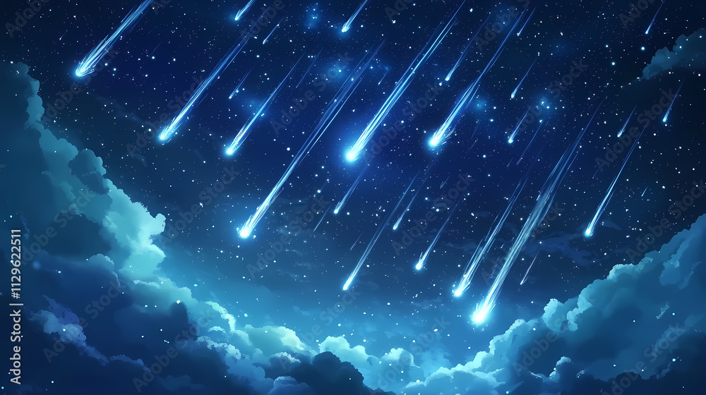 Dramatic meteor shower lighting up the night sky above earth ...