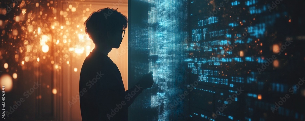 Silhouette of hacker unlocking virtual safe, digital locks and code ...