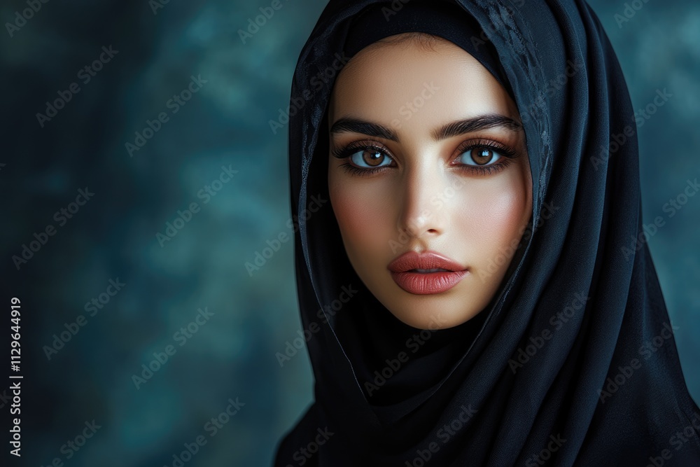 Beautiful middle eastern woman wearing abaya posing in studio for hijab fashion portraits Stock ...