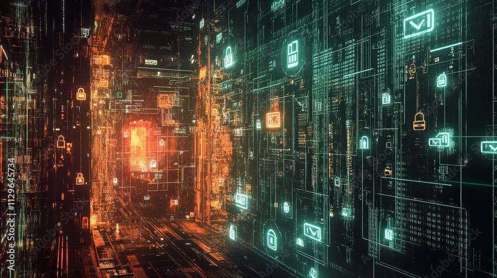 Stock-Illustration „Cyber Security Matrix, a vibrant depiction of ...
