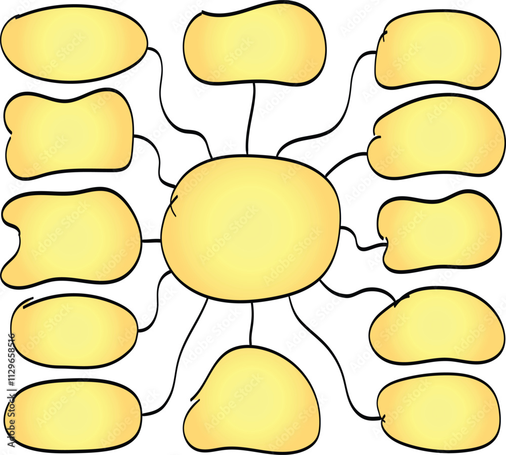 simple flowchart sketch or mind map infographics template with 13 blank ...