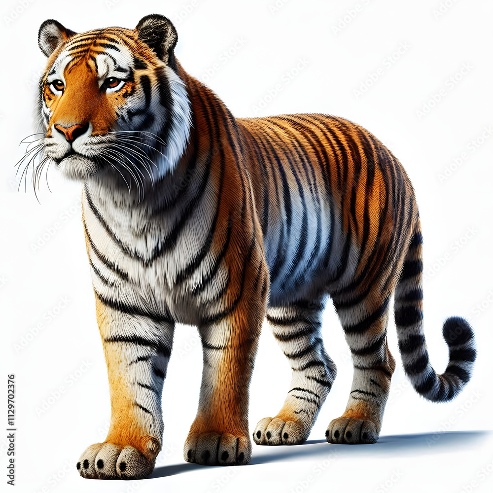 Tiger isolated on a white background, Side view, tiger standing full HD ...