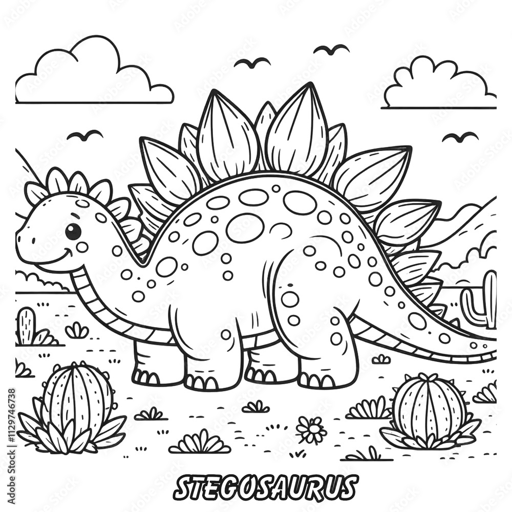 Collection of Coloring Page for Kids with Dinosaur Story, Printable ...