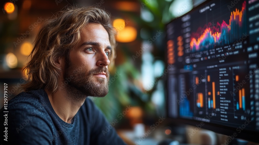 A focused person uses cloud analytics tools to analyze time tracking ...