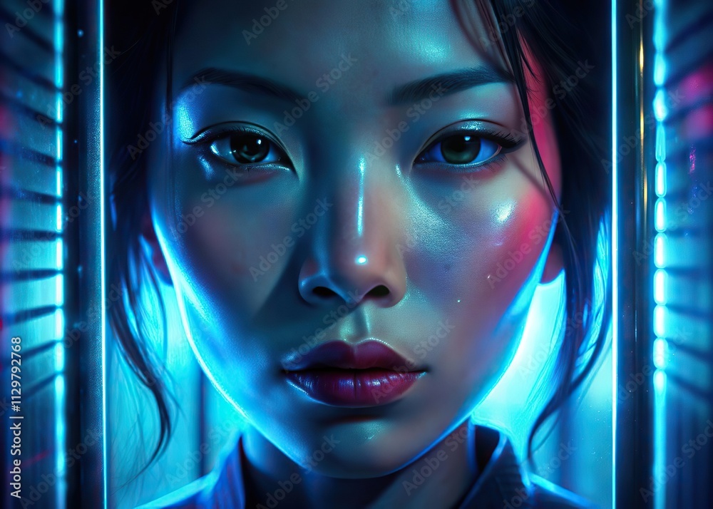 Abstract woman portrait with glass texture. Glitched and corrupted ...