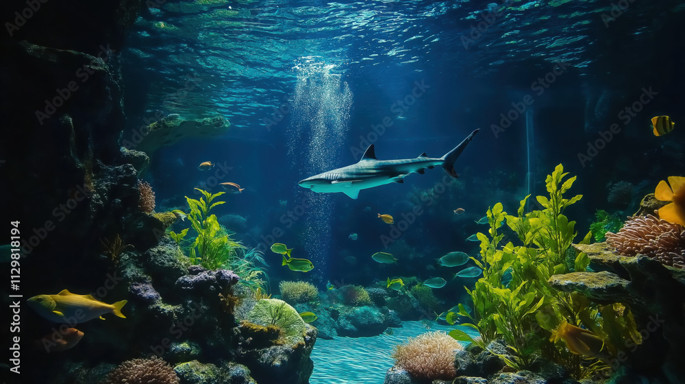 Beautiful Underwater Scenery with Various Types of Fish, Coral Reefs ...