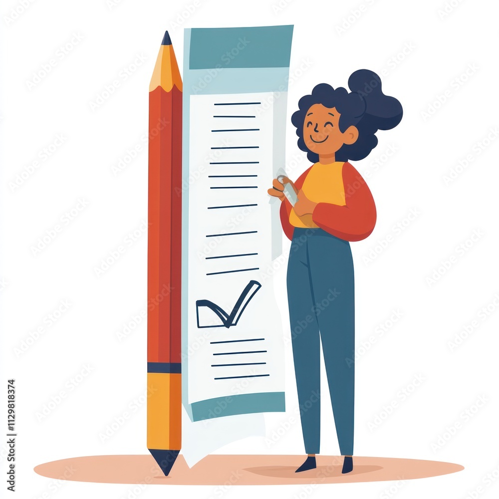 Illustration of a Person Completing a Checklist with a Large Pencil ...