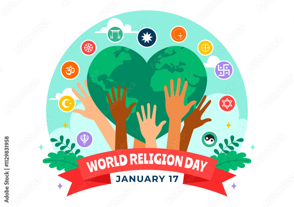 World Religion Day Vector Illustration on 17 January with Symbol Icons ...