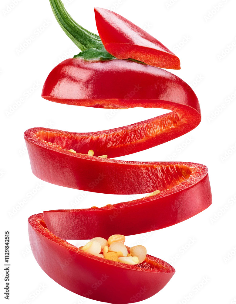 Falling chopped chili pepper isolated on white background with full ...