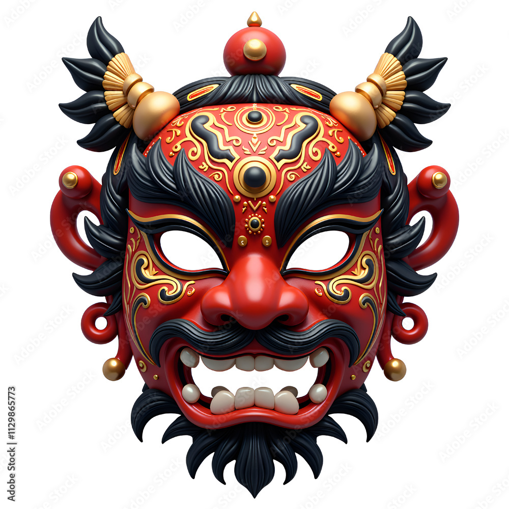 Intricate mythical mask with fiery colors for cultural symbolism and ...