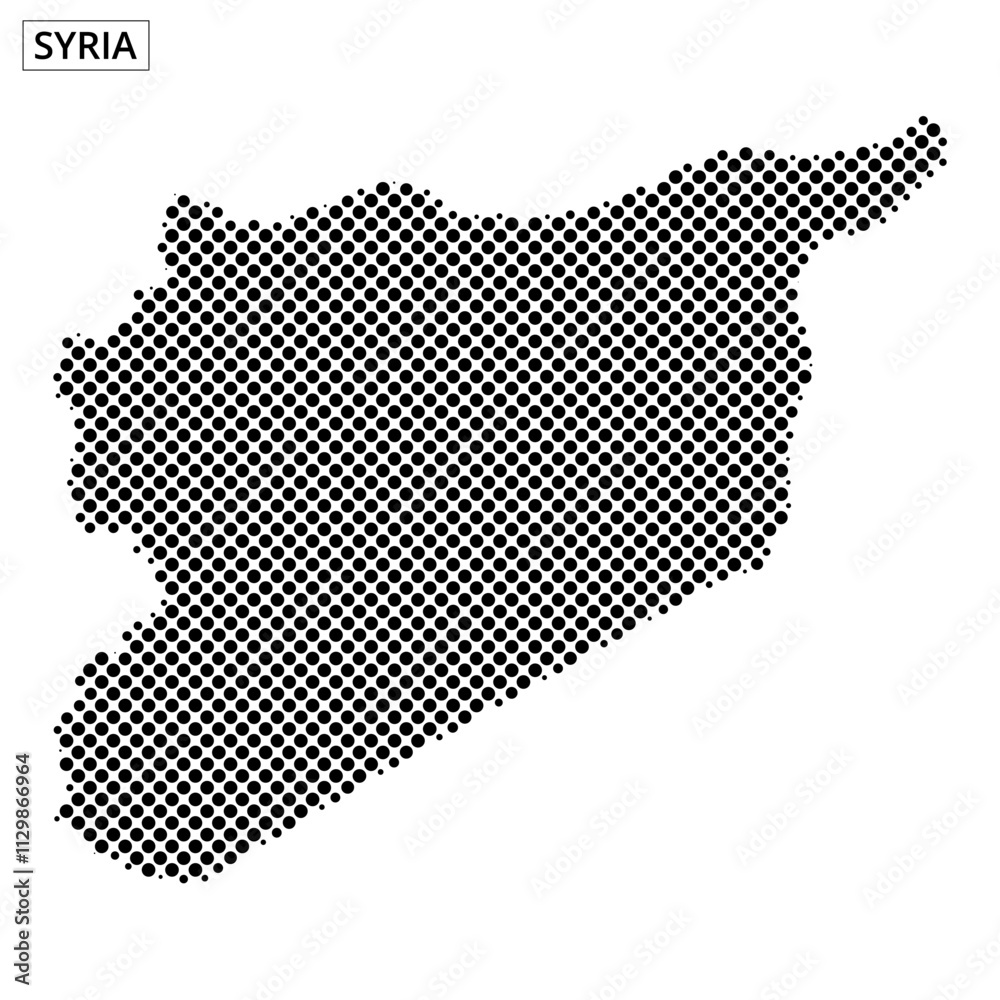 Dot pattern representation of the map of Syria showing detailed ...
