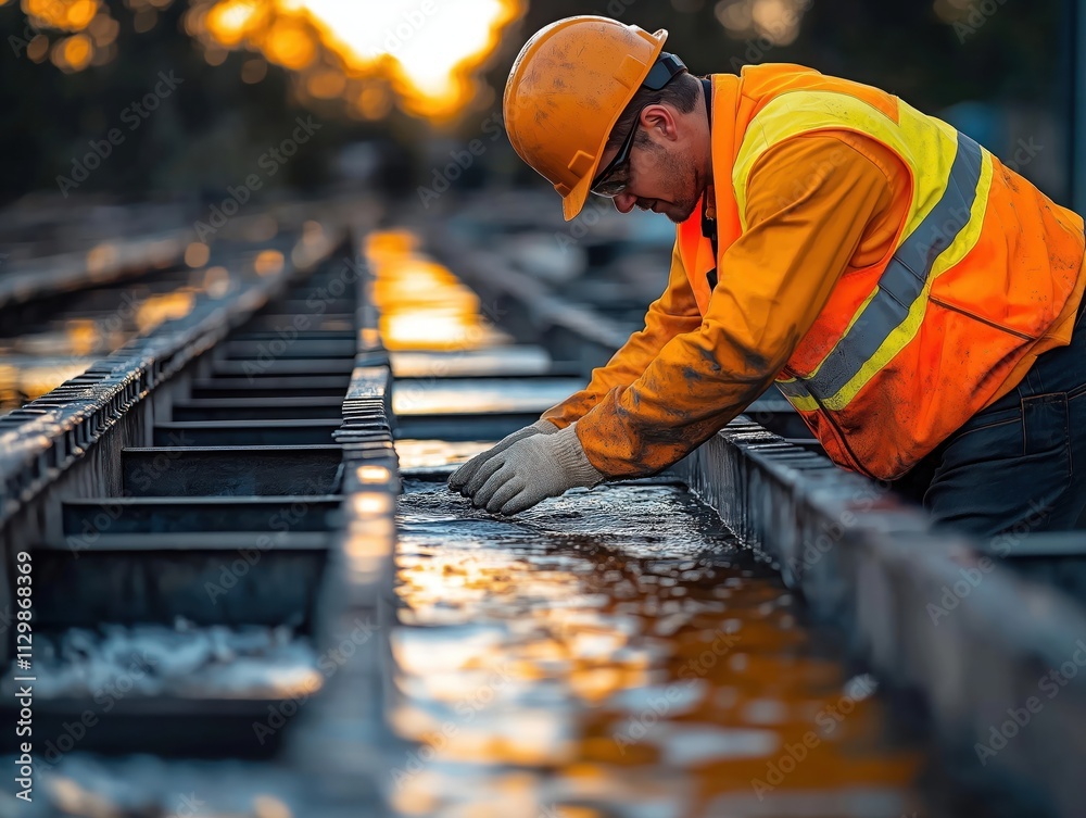 Photo Stock Engineer inspects stormwater drainage system. Worker checks ...