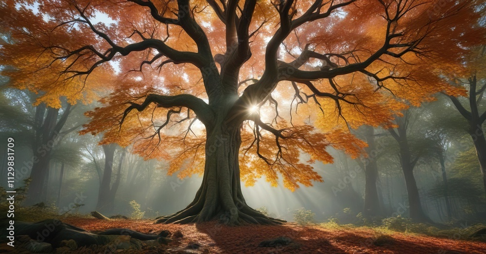 Majestic maple maidenhair trees surrounding a large ancient tree in the ...