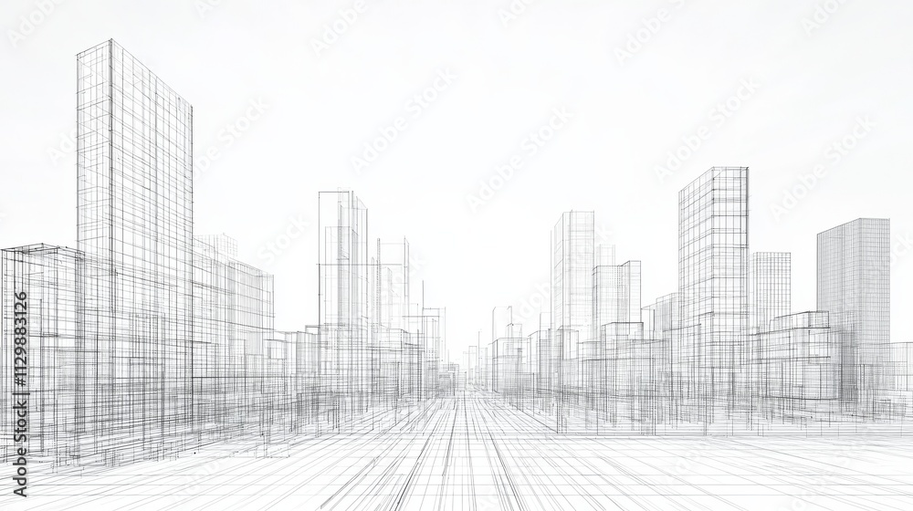 city skyscrapers skyline digital infrastructure wireframe end user ...